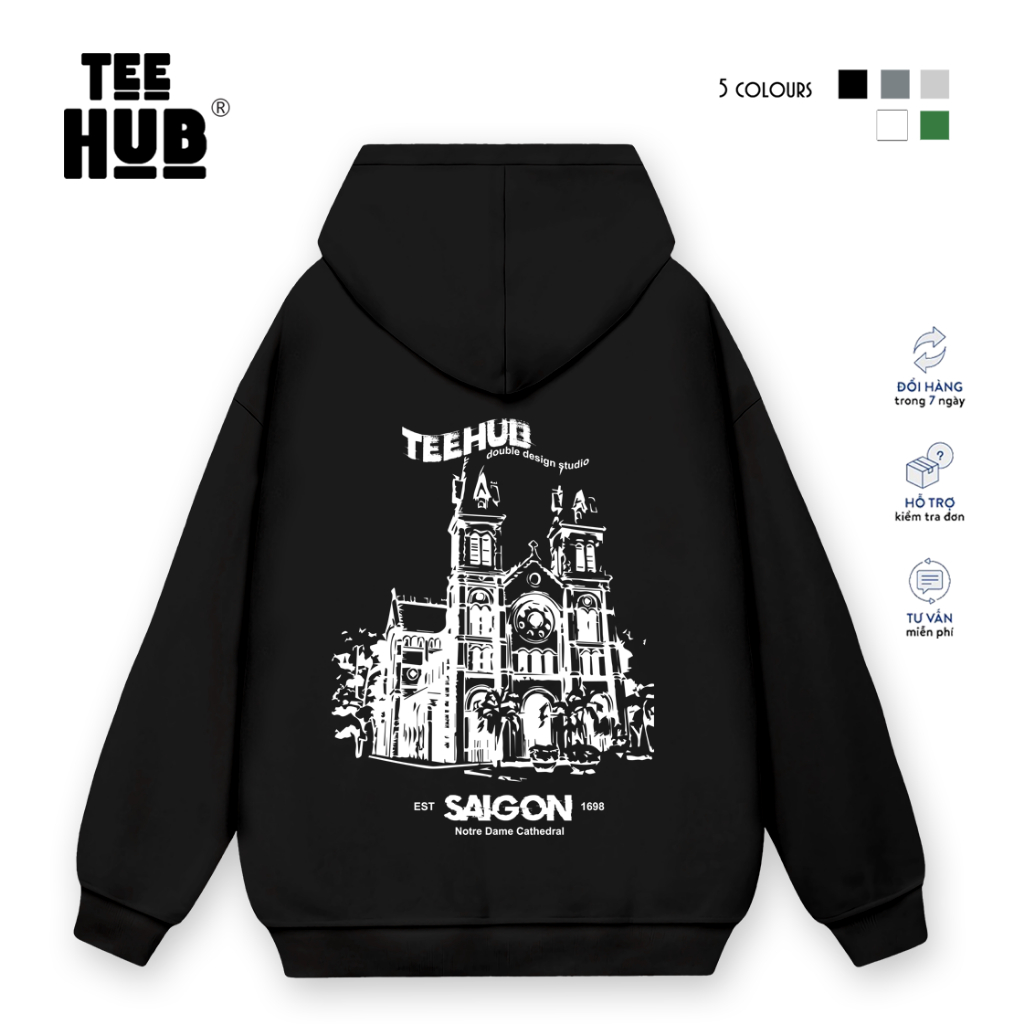 Áo Hoodie nỉ bông TEEHUB Sài Gòn Đức Bà Church nam nữ form rộng thu ...