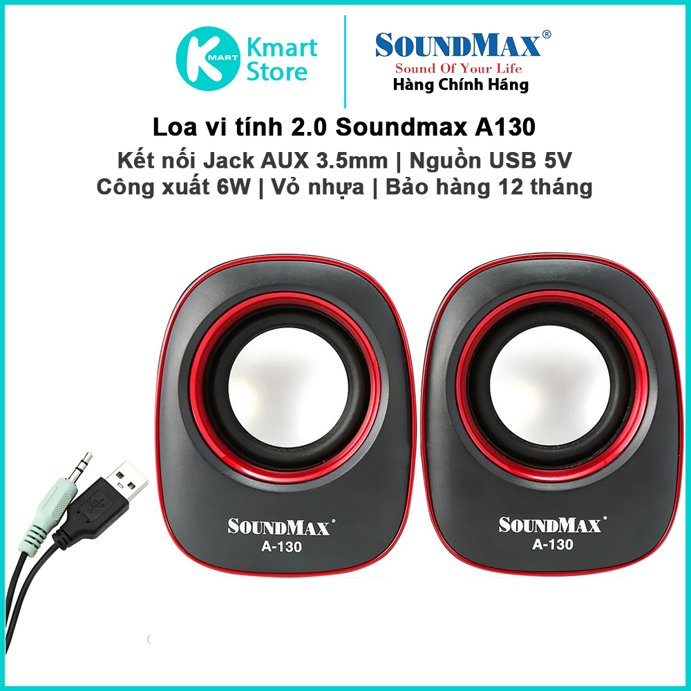 Loa vi tính 2.0 SoundMax A130 | Công suất 6W , Nguồn USB 5V , kết nối ...