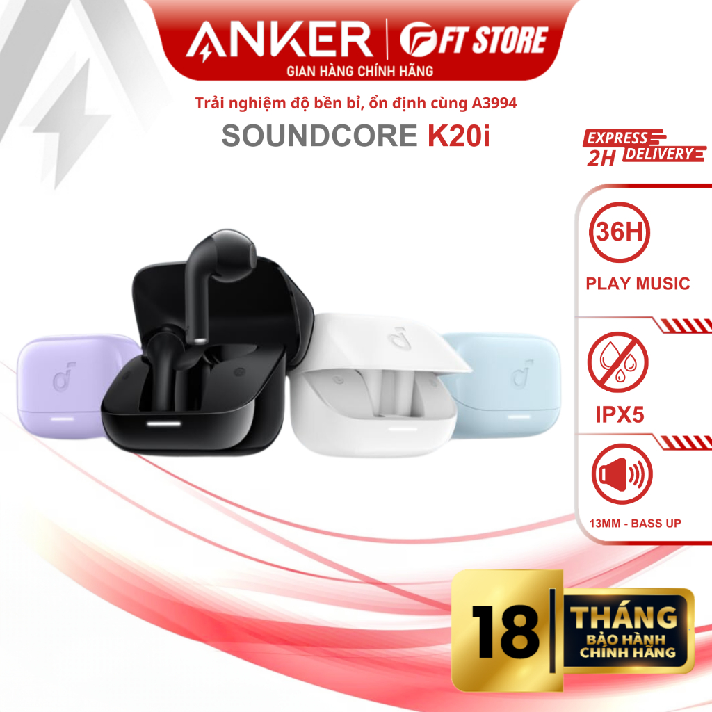 Tai nghe bluetooth Anker Semi In-Ear Soundcore K20i Siêu gọn nhẹ Chống ...