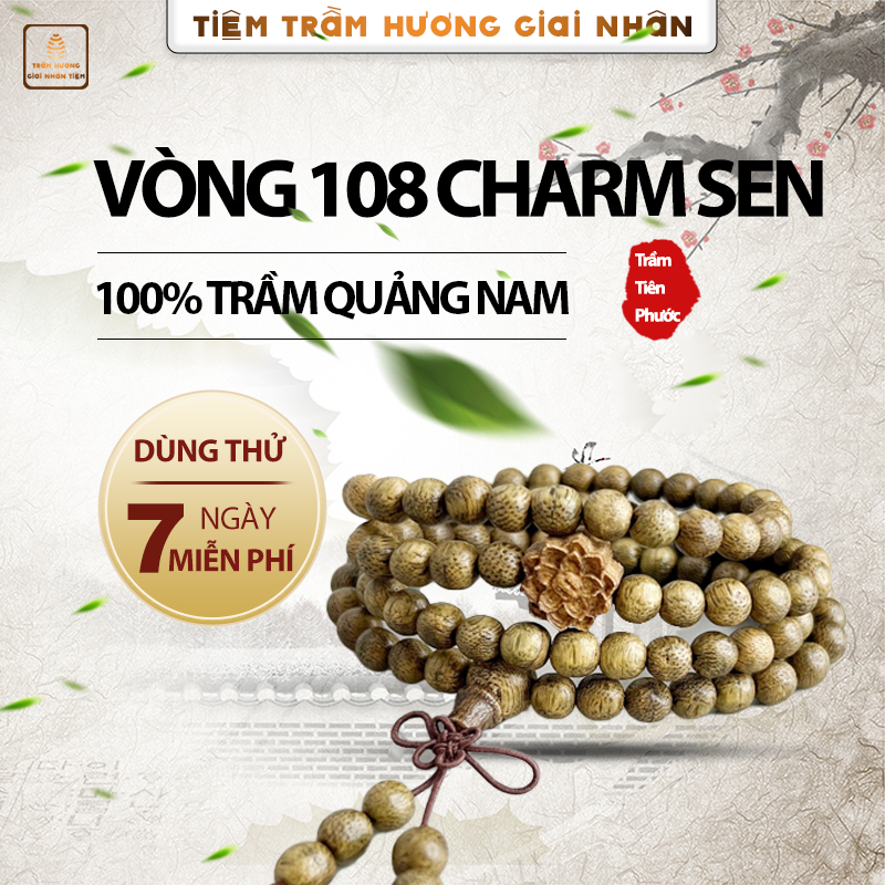 Vòng tay 108 hạt charm sen GIAI NHÂN vòng tay trầm hương trầm thật ...