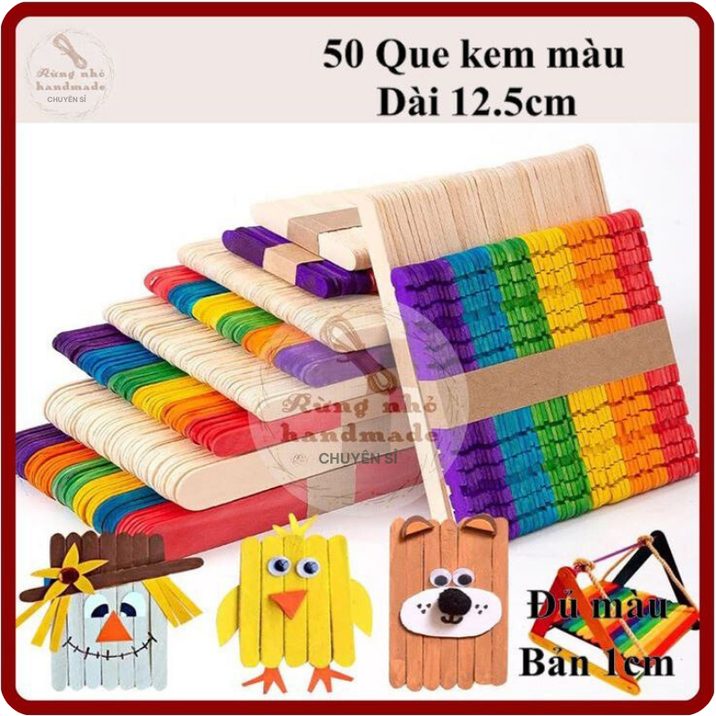 Que kem màu, que đè, 50 que, que kem làm mô hình, handmade, trang trí ...
