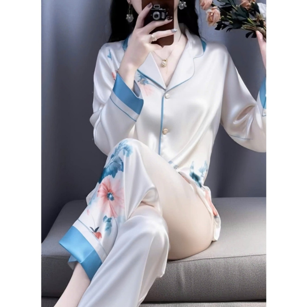 Bộ Pyjama Nữ, Đồ Ngủ Nữ, Chất Liệu Lụa Cao Cấp, Mặc Nhà Siêu Xinh, Mã HG32 | Shopee Việt Nam