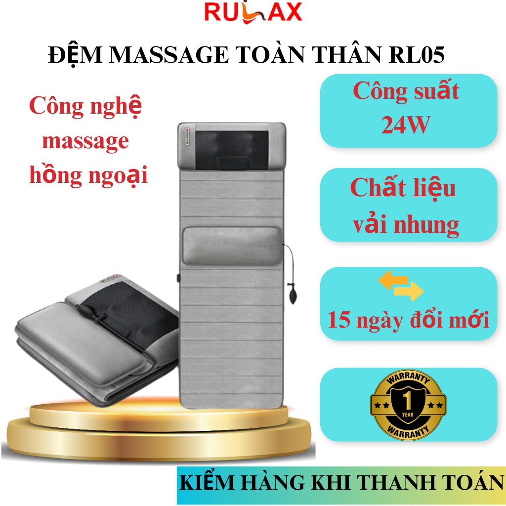 Đệm Massage ToàThân Đa Điểm Rung RULAX RL05, Hồng Ngoại Cao Cấp Điều ...