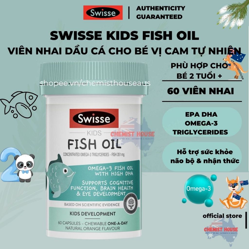 [Hàng chuẩn Úc] Keo cá bổ mắt DHA Omega 3 cho bé Swisse Kids Fish Oil ...