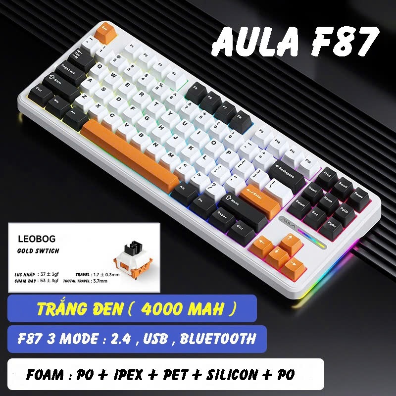 Bàn phím cơ AULA F87- 3 mode kết nối- LED RGB-87 phím- Hỗ trợ Hotswap- Có app Macro | Shopee ...