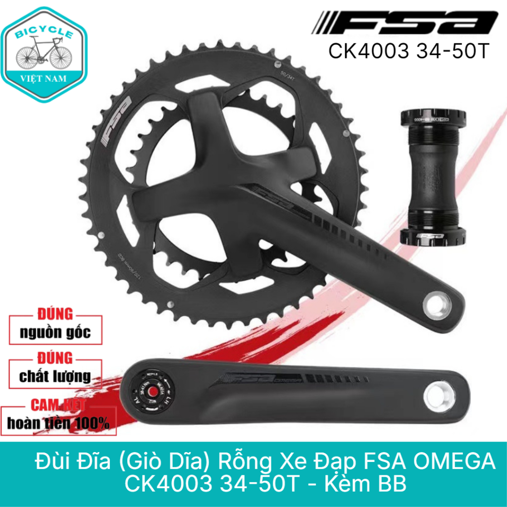 Đùi Đĩa (Giò Dĩa) Rỗng Xe Đạp 2 Tầng FSA OMEGA CK4003 34-50T – Kèm BB ...