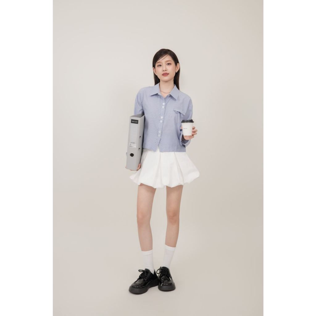 Chân váy ngắn xòe cạp cao xếp ly bản to THE C.I.U - Laine Skirt - MN04 | Shopee Việt Nam