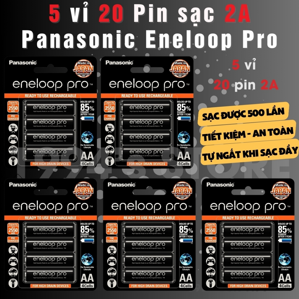 5 vỉ 20 viên pin sạc AA/AAA Panasonic Eneloop Pro 2550mAh 950mAh - 20 ...