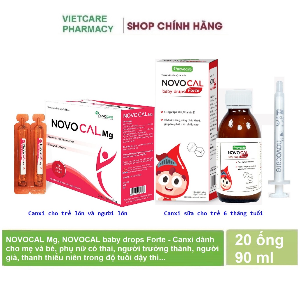 Combo Canxi NOVOCAL Mg, Baby drops Forte - Canxi nước hữu cơ cho mẹ và bé, canxi bầu, trẻ em 20 ...