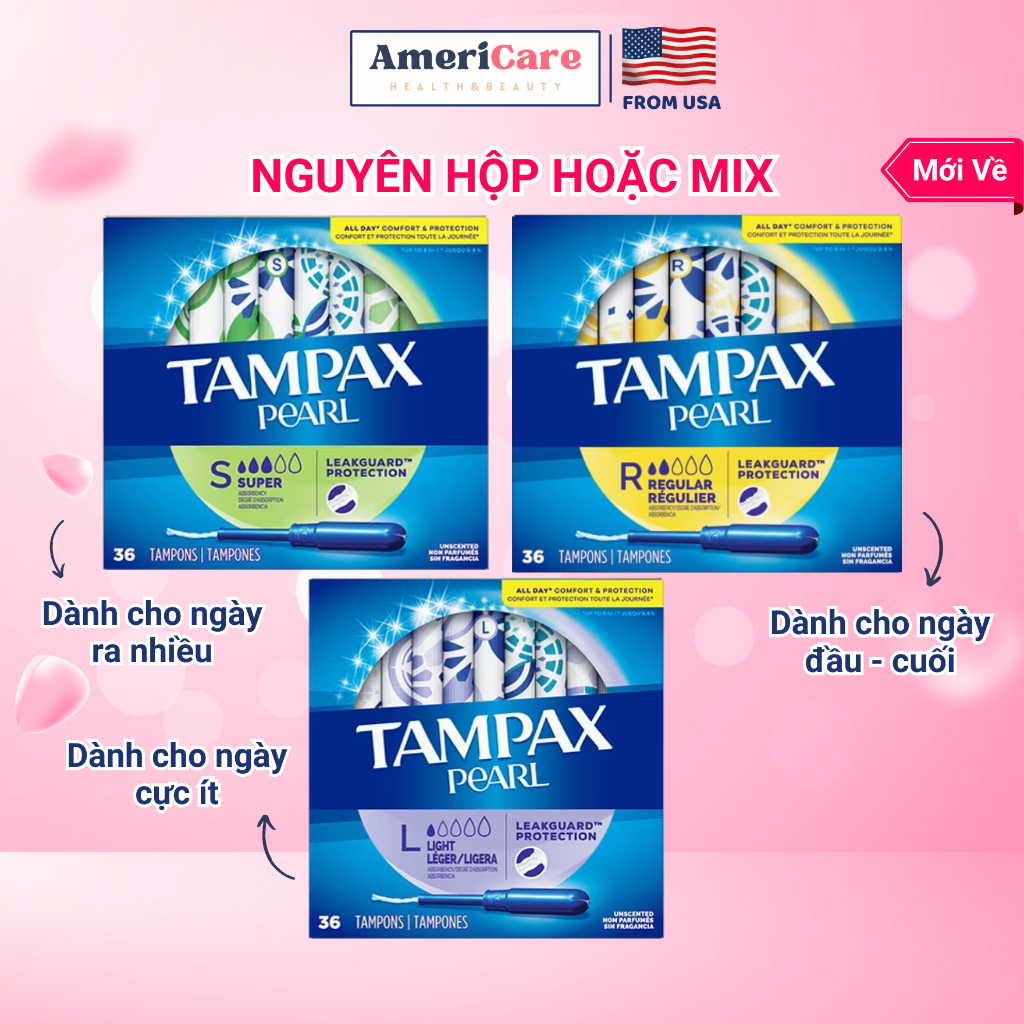 Băng Vệ Sinh Dạng Ống Tampon Tampax Pearl Đủ Size Light/ Regular/ Super ...