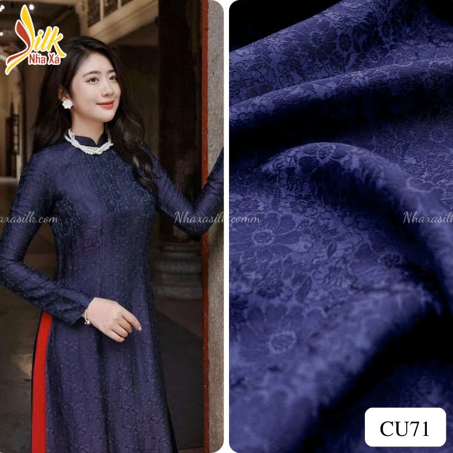 Lụa may áo dài nhaxasilk hoa cúc màu xanh tím than – CU71 | Shopee Việt Nam