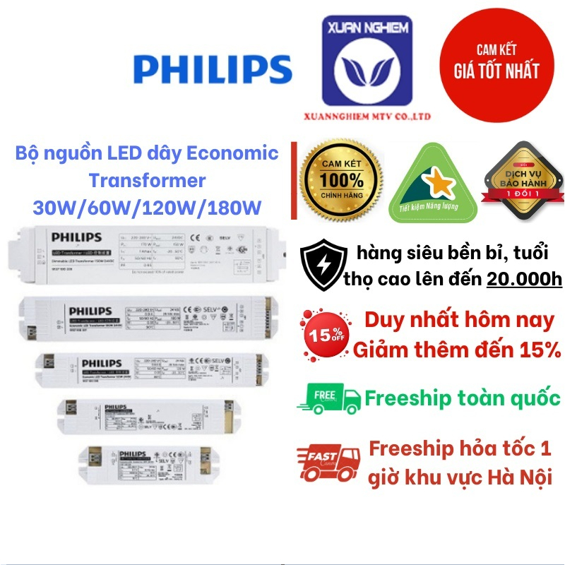 Bộ nguồn LED dây Economic Transformer 30W/60W/120W/180W 24VDC (Trắng) Philips | Shopee Việt Nam