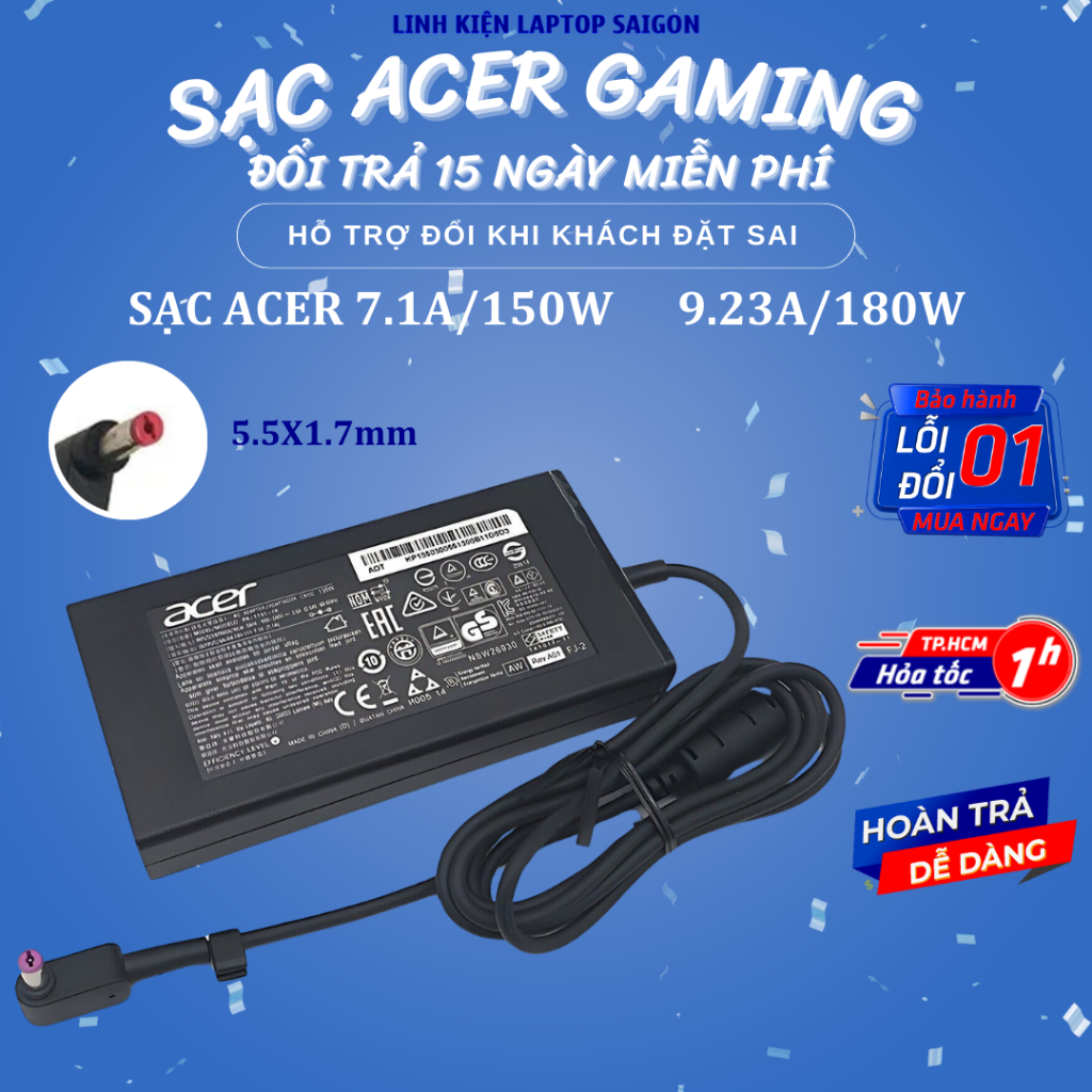 Sạc laptop Acer 19.5V 9.23A 7.1A 180W Predator 15 Predator 17 Triton ...