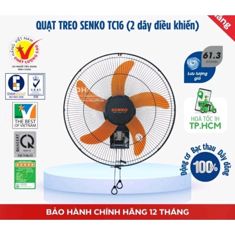 Quạt treo tường Senko TC16 47W động cơ bạc thau chính hãng | Shopee ...