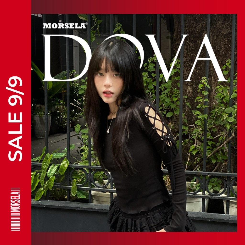 MORSELA chính hãng - Áo croptop nữ kiểu tay dài cổ thuyền cuốn biên phối nơ DOVA phong cách Hàn ...