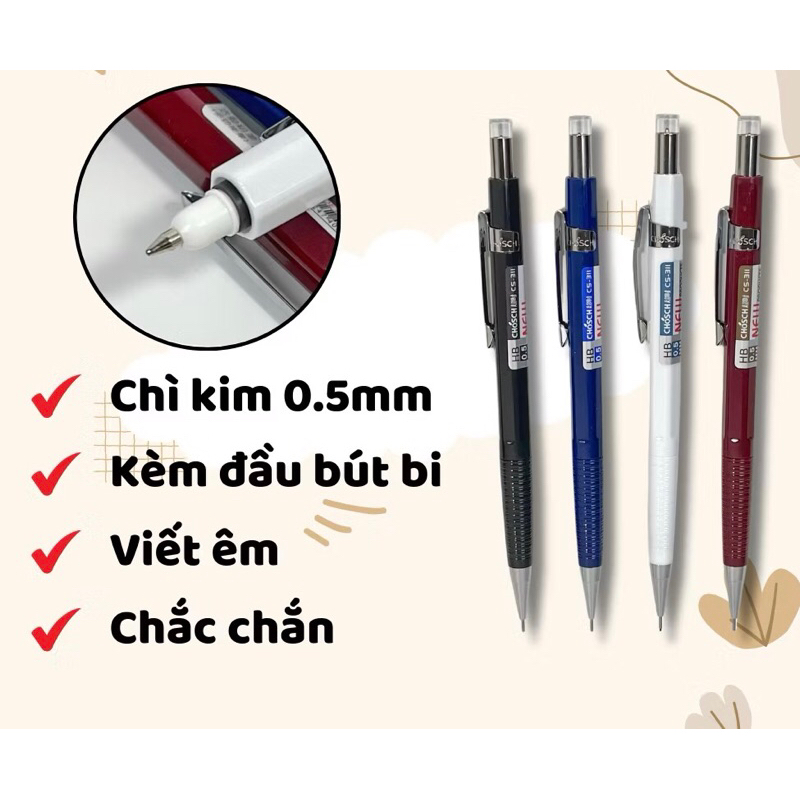 Bút chì kim bấm CS 311 cao cấp dùng ngòi 0.5mm, bút chì kim loại 1đầu ...