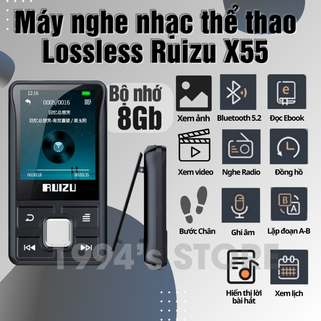 Bản 2025 RUIZU X55 Máy nghe nhạc thể thao Bluetooth Lossless - Bộ nhớ ...