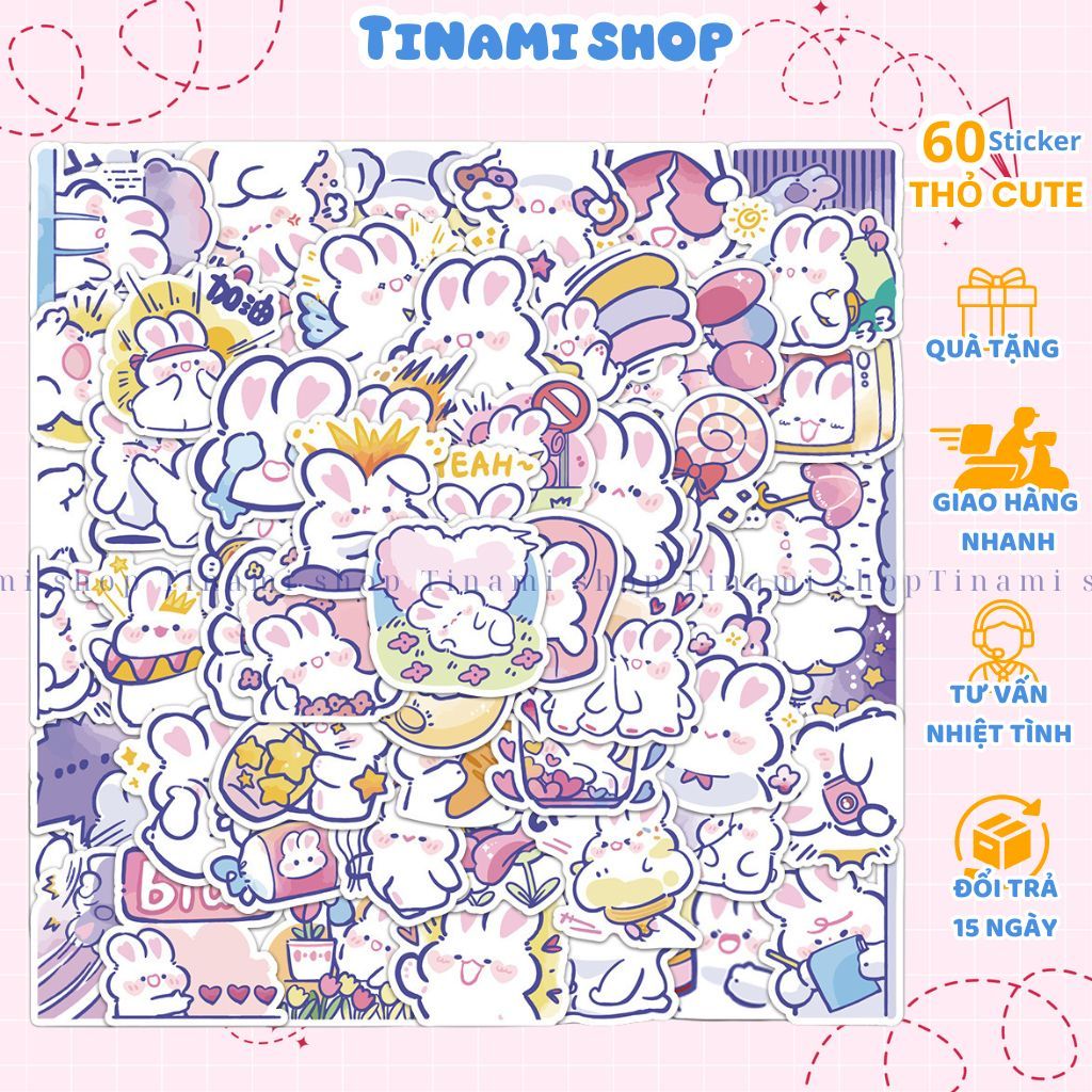 Set 120 Sticker Thỏ Tím Cute không trùng nhau hình dán dùng trang trí ...