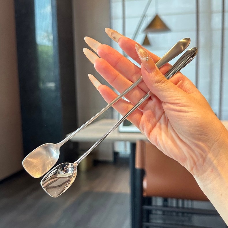 Set 5 thìa chanh bản vuông, thìa khuấy pha chế cán dài inox cao cấp ...
