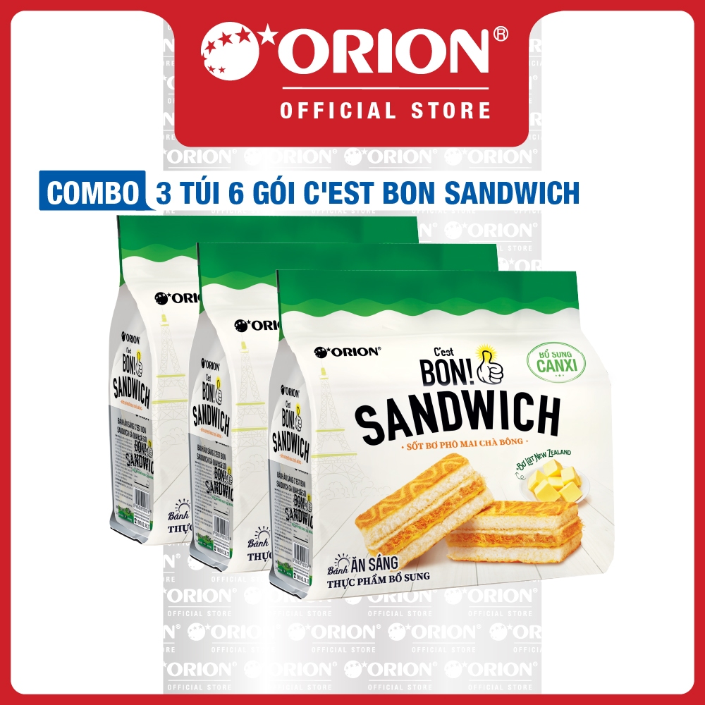 Combo 3 gói bánh ăn sáng C'est Bon Sandwich Sốt Bơ Phô Mai Chà Bông Orion (147G x 5) | Shopee ...