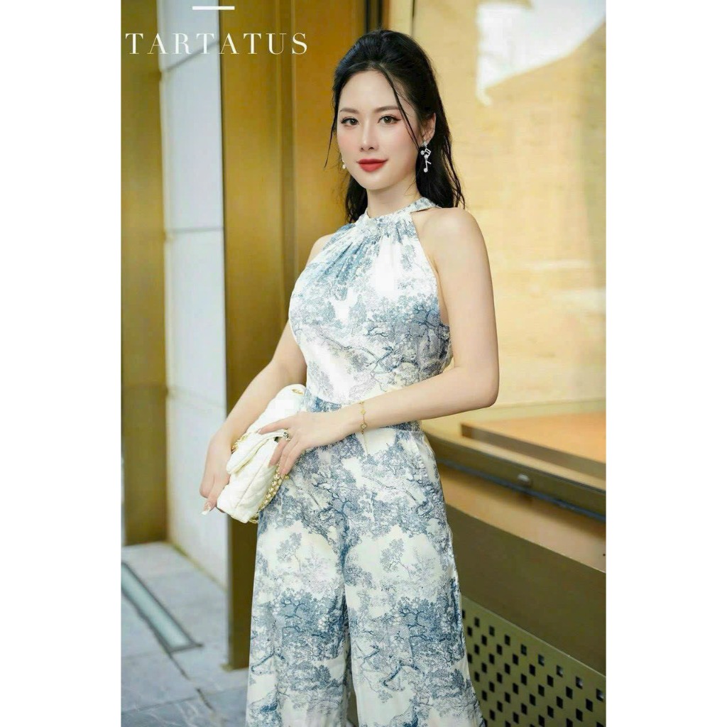 Sét Jum cổ yếm sexy, quần dài ống suông sang chảnh chất poly full hoa ...