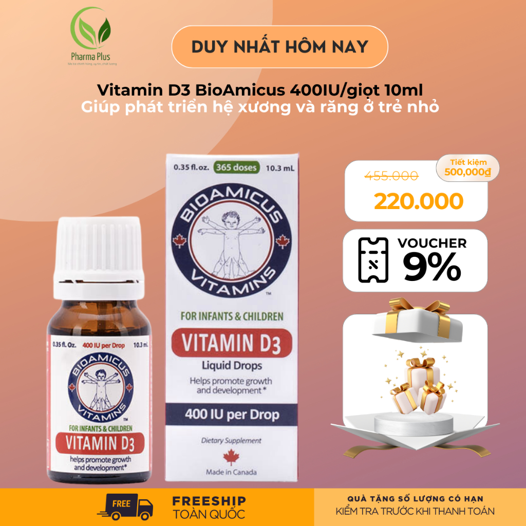 Vitamin D3 BioAmicus 400IU/giọt 10ml - Giúp phát triển hệ xương và răng ...
