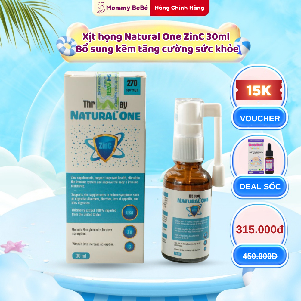 Xịt họng Natural One ZinC lọ 30ml hỗ trợ bổ sung kẽm làm giảm triệu ...