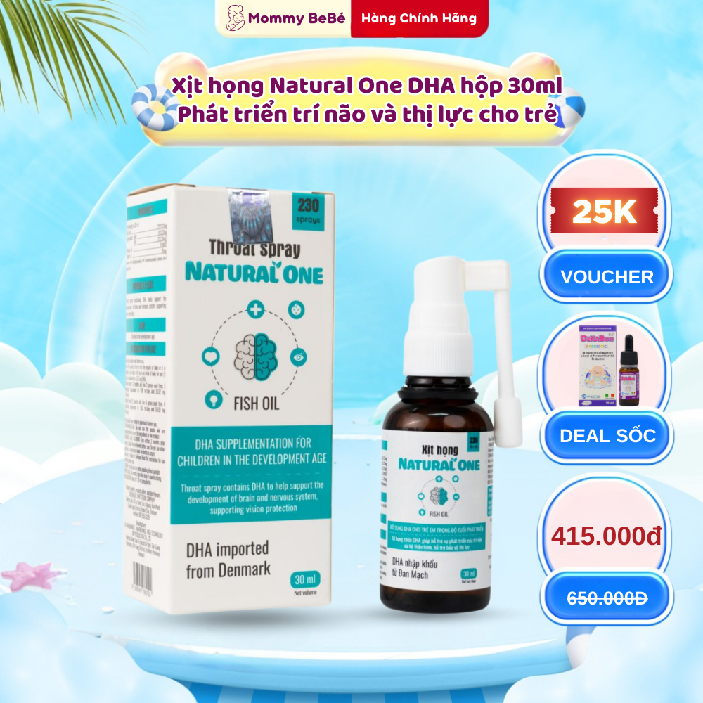 Xịt họng Natural One DHA 30ml - DEKABON - DHA dạng xịt thế hệ mới giúp tăng IQ, phát triển não ...