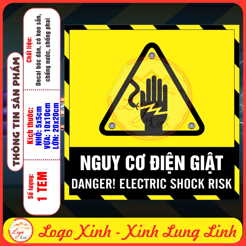 Tem Decal Cảnh Báo Nguy Cơ Điện Giật, Electric Shock Risk, song ngữ Anh ...