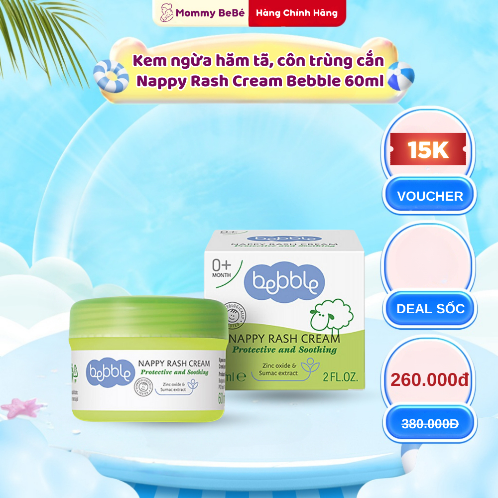 Kem hăm tã cho bé Bebble Nappy Rash Cream cải thiện đỏ da, vết côn ...