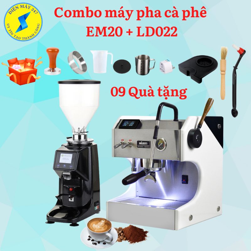 COMBO Máy pha cà phê Milesto EM20 và máy xay cà phê LD022 - định lượng ...