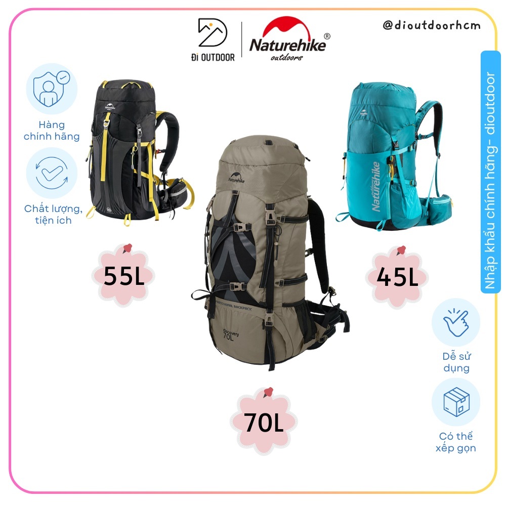 Balo Leo Núi Trợ Lực Naturehike 45L 55L 70L- NH18Y045-Q- NH16Y020-Q- NH70B070-B | Shopee Việt Nam