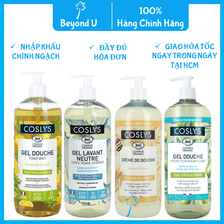 Sữa tắm hữu cơ Coslys - sữa tắm Organic cỏ roi ngựa chanh, yến mạch, dầu oliu, cho da nhạy cảm ...