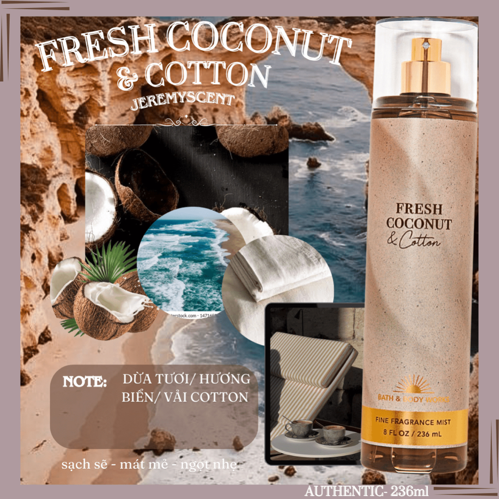 FRESH COCONUT COTTON Body Mist 236ml - Xịt Thơm Bath And Body Works ...