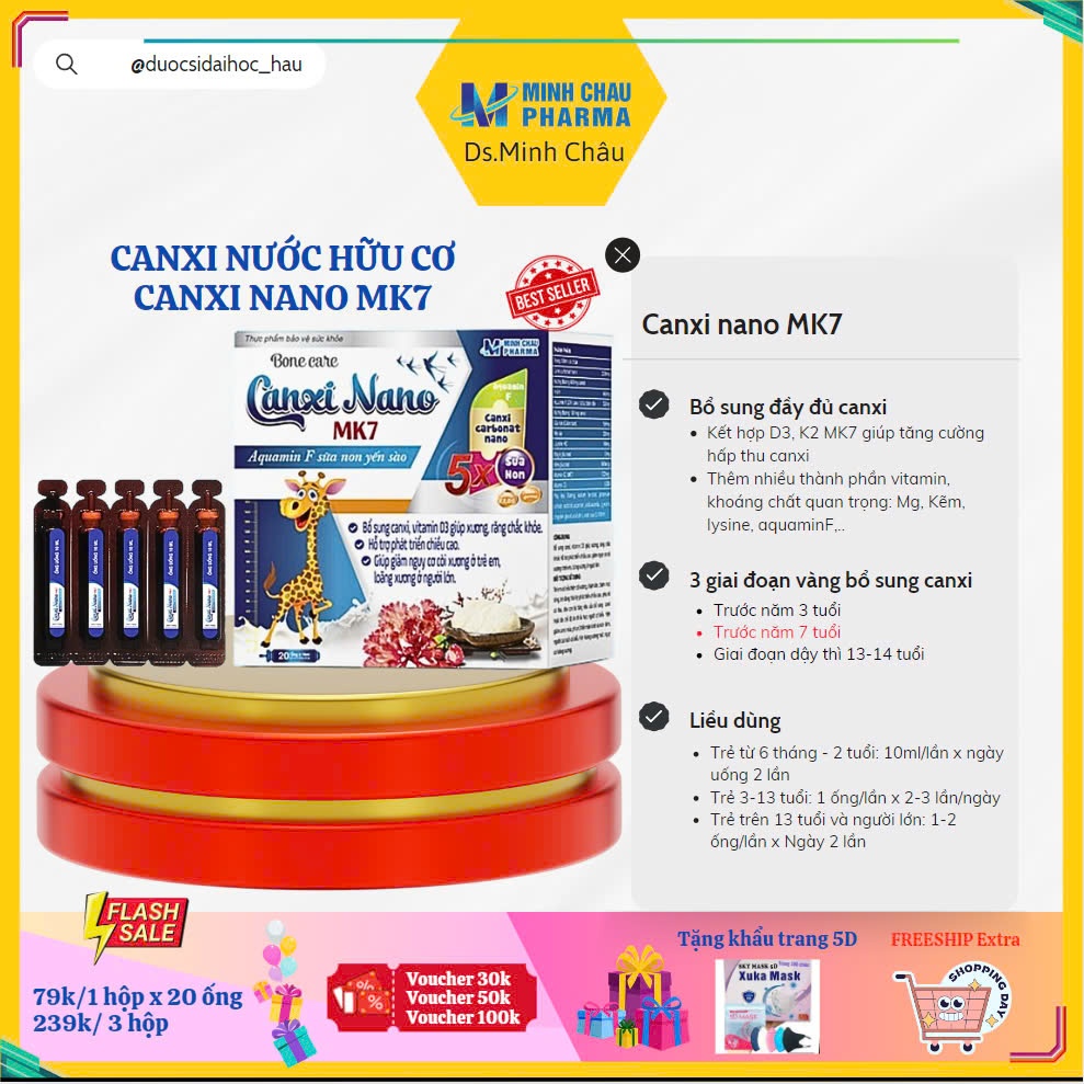 Canxi Nano MK7 Bone Care bổ sung Canxi nano, D3K2, Mk7 Phát triển chiều cao,xương răng chắc khỏe ...