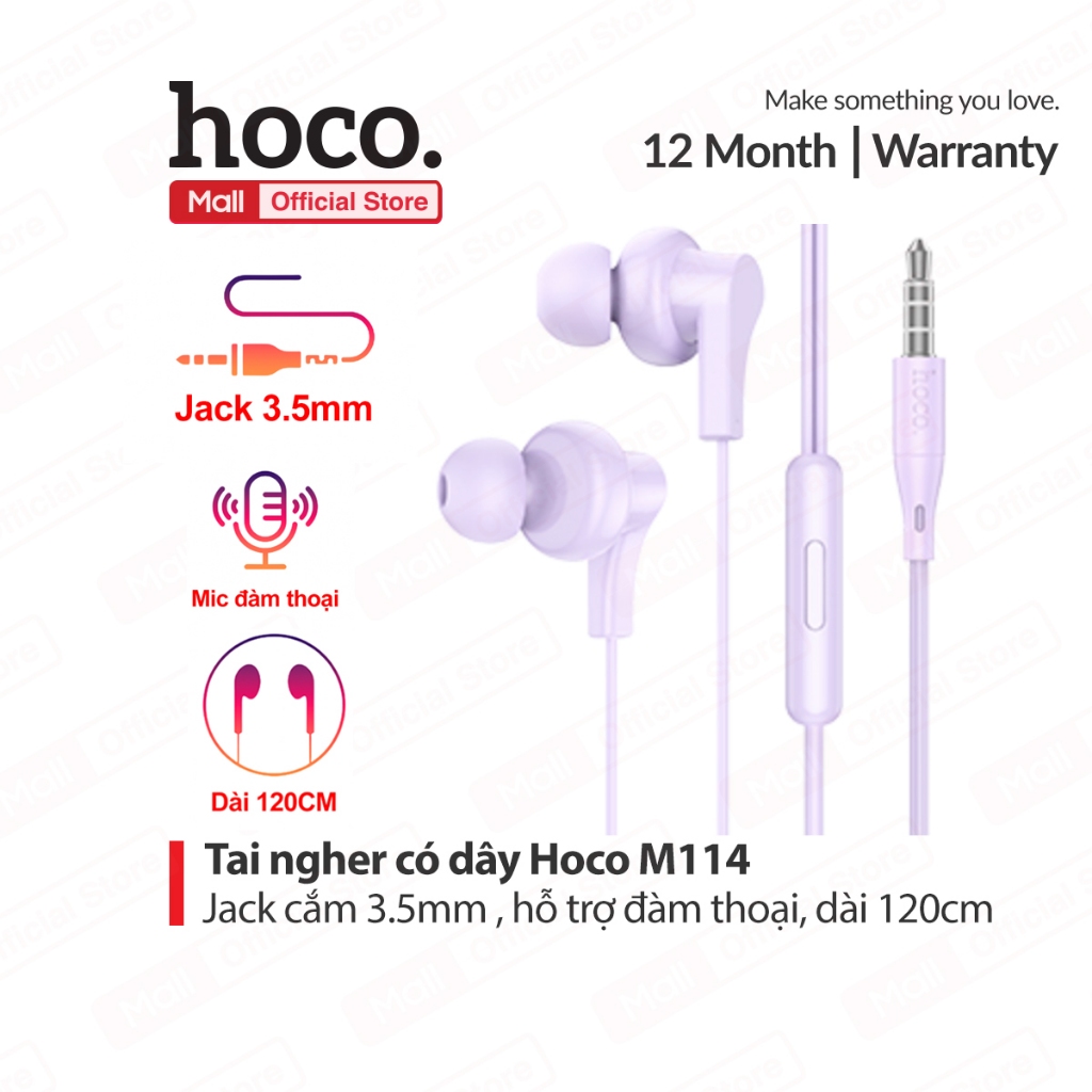 Tai nghe có dây jack cắm 3.5mm Hoco M114 , hỗ trợ mic đàm thoại , dây ...