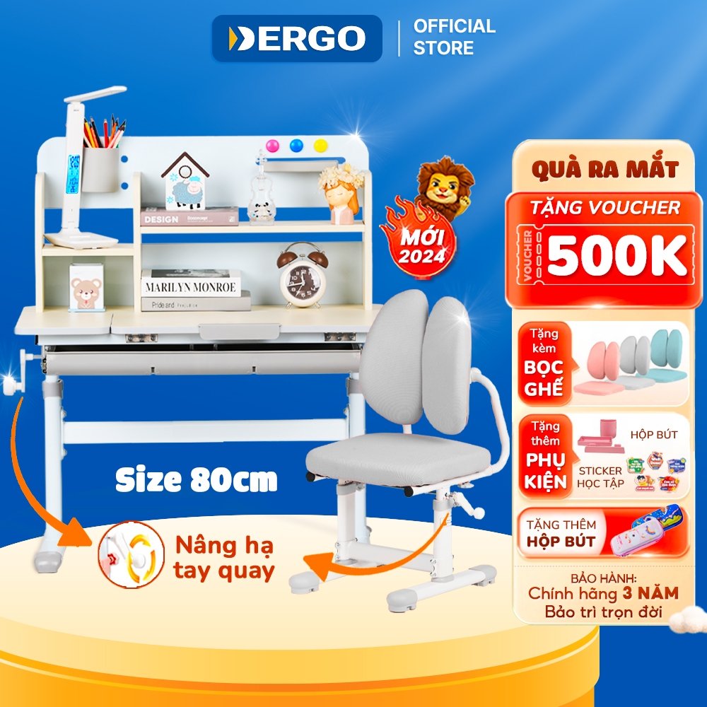 [Mới 2024 - Voucher 500K] Bộ Bàn Học Chống Gù Chống Cận Cao Cấp DERGO LEO A80 - C2D/C2HD Nâng Hạ ...