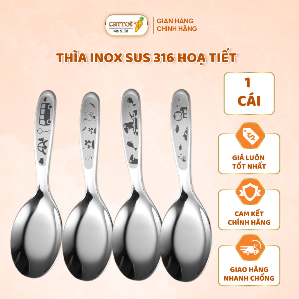 Thìa Inox Sus 316 Hoạ Tiết, Muỗng Tập Ăn Không Gỉ Cho Bé | Shopee Việt Nam