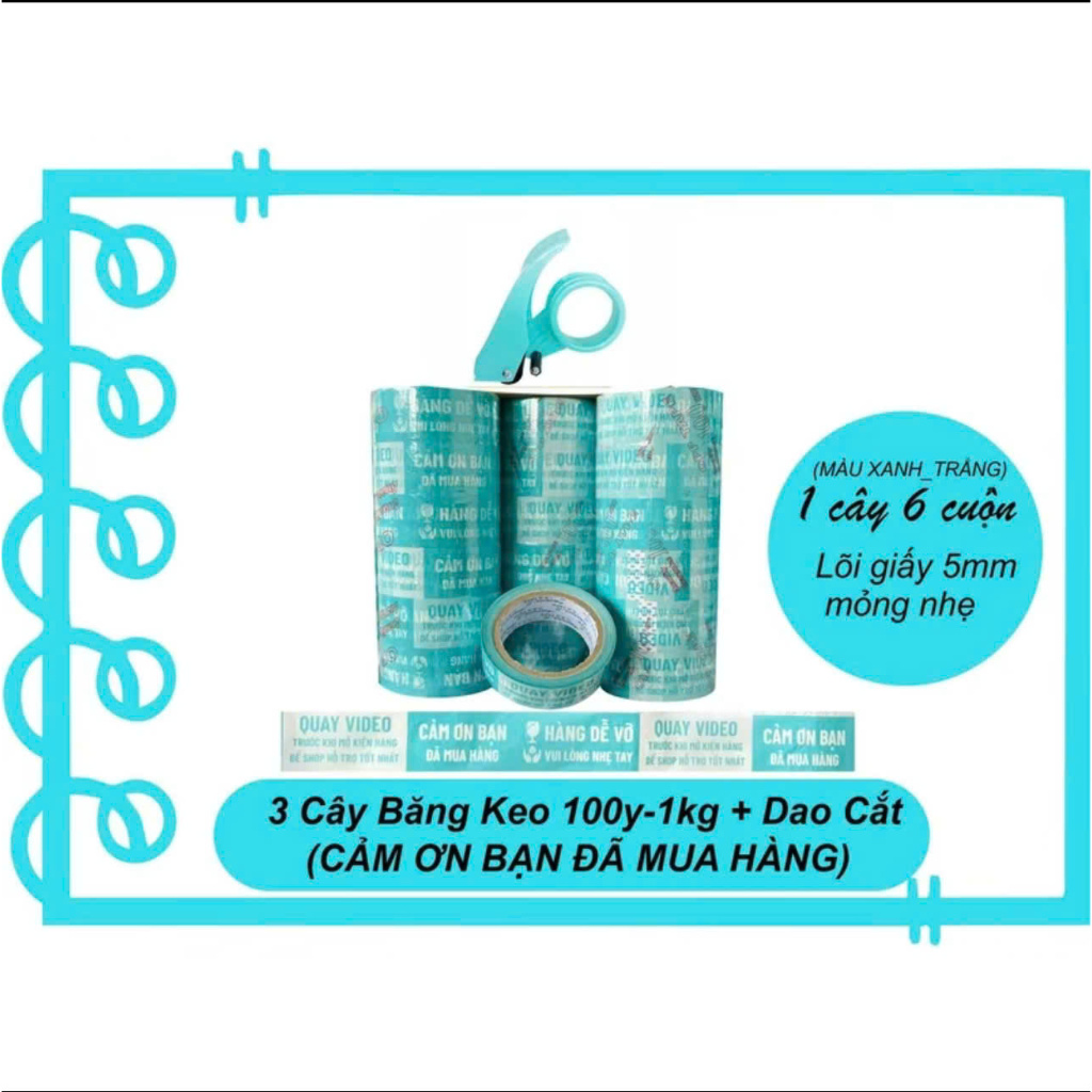 Combo Dao Cắt + 18 Cuộn Băng Keo Màu Xanh CẢM ƠN BẠN ĐÃ MUA HÀNG 3 TRONG 1 _Loại 100y- 1Kg/cây ...