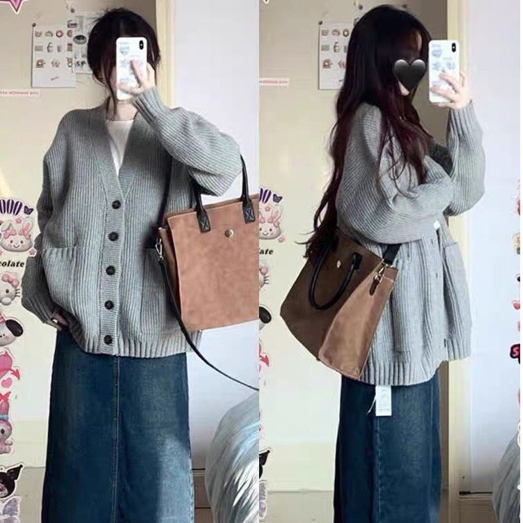 Cardigan len nữ kiểu hàn form rộng, Áo khoác len cadigan dài tay DELIZ ...