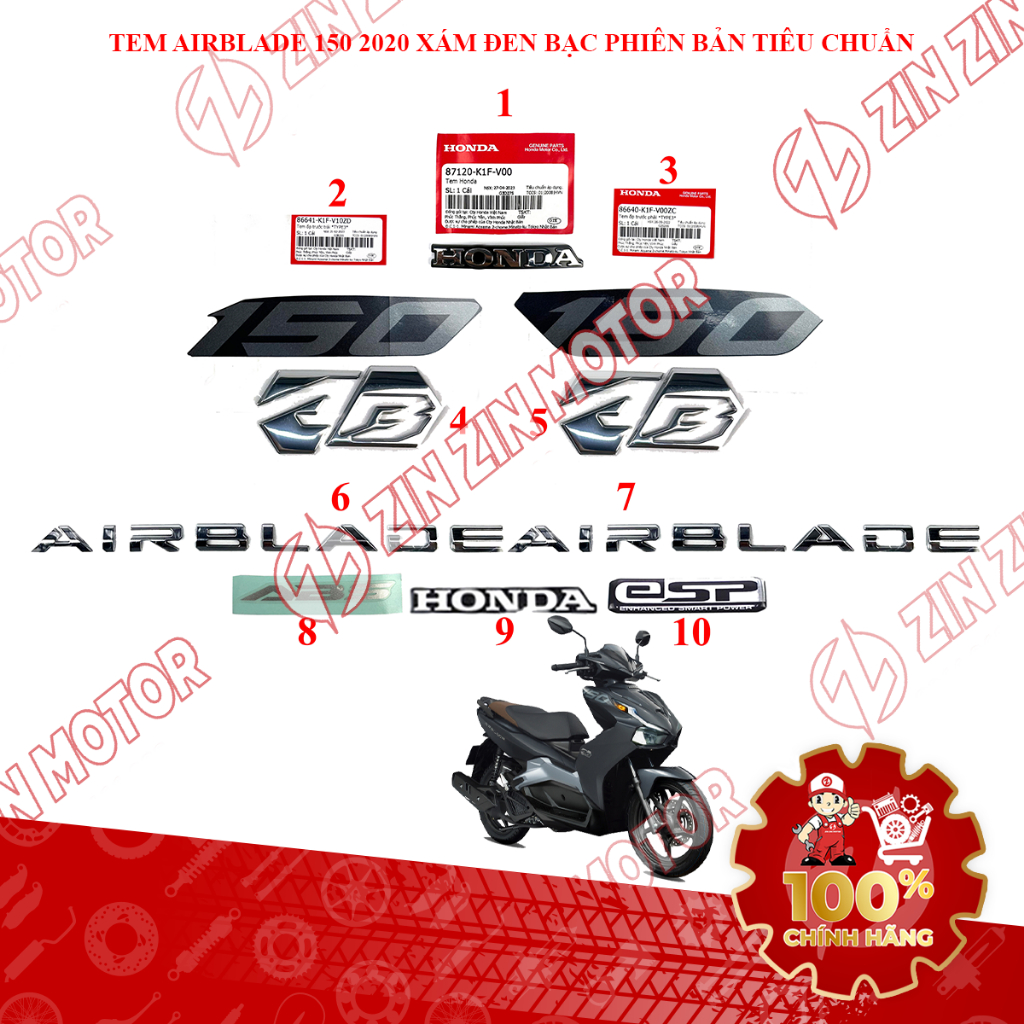 Tem AB 2020 Zin, Tem Rời Xe AirBlade 150 Xám Đen Bạc 2020 Phiên Bản ...