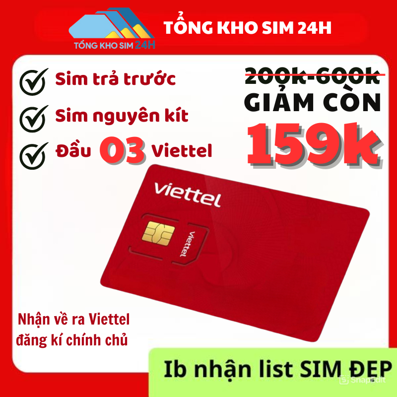 Sim số đẹp Viettel Trả trước Sale Đồng giá 159k, 032, 033, 035, 036 ...