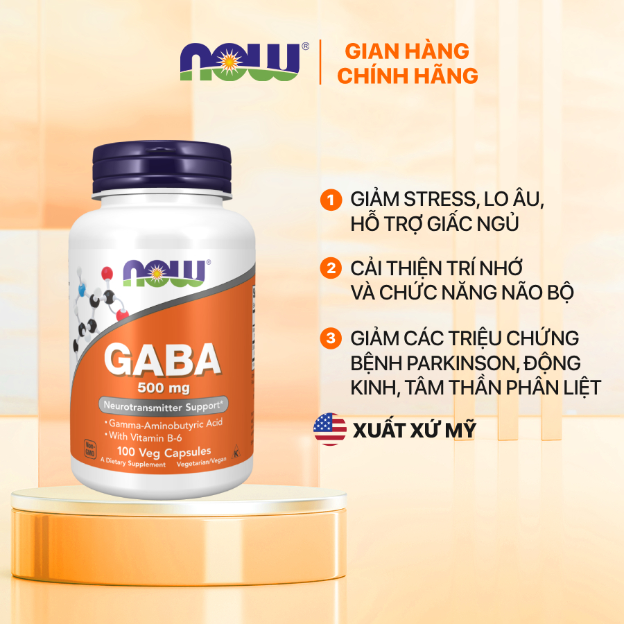 Viên uống giảm căng thẳng GABA Now của Mỹ (100 viên) hỗ trợ chức năng thần kinh, tâm trạng, giấc ...