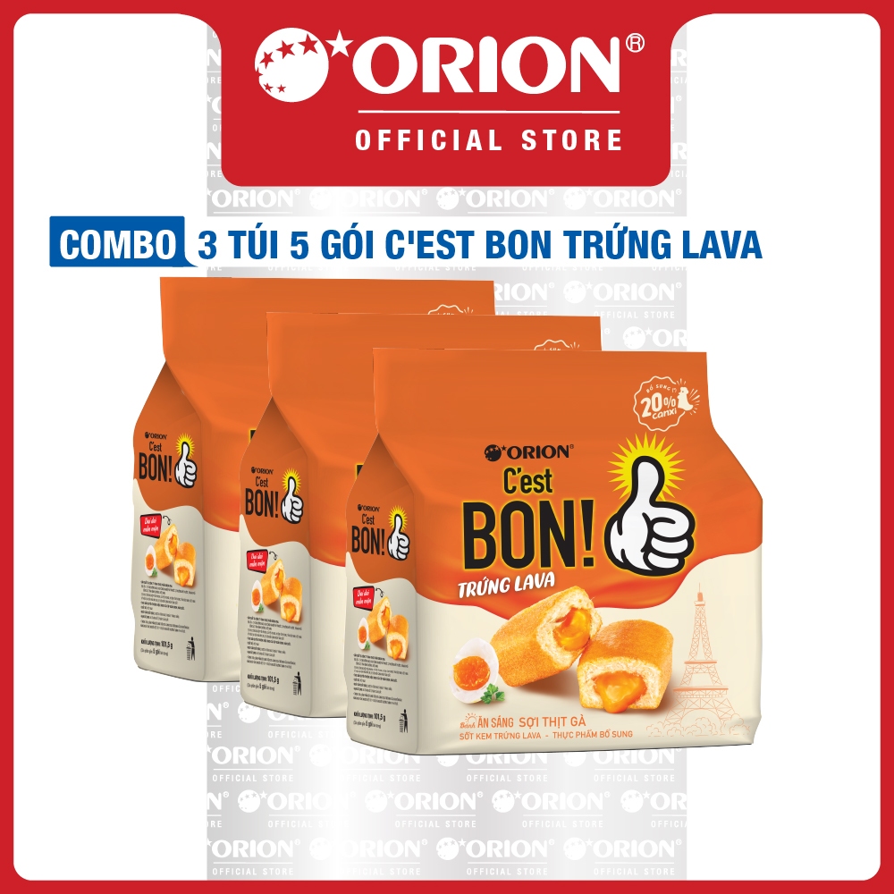 Combo 3 Túi 5 gói bánh ăn sáng Orion C'est Bon sốt nhân kem trứng muối (101.5G) | Shopee Việt Nam