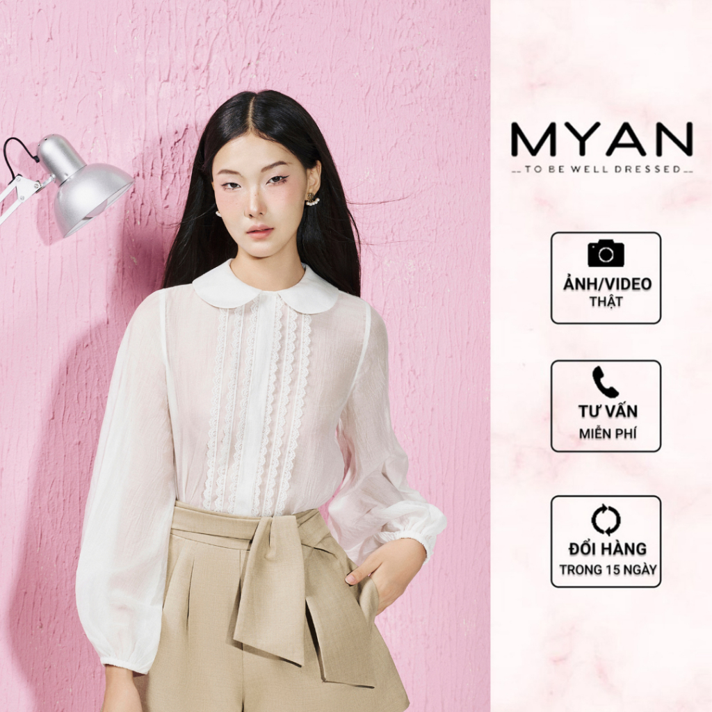 MYAN DESIGN Áo Sơ Mi Trắng Tơ Cổ Bèo Phối Ren Ngực Avn092402 | Shopee ...