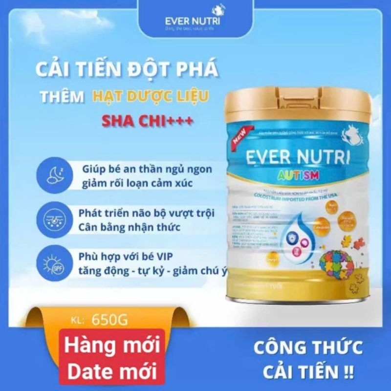 Sữa bột EVER NUTRI AUTISM NEW 650g {phiên bản cải tiến mới} cho bé chậm phát triển ngôn ngữ ...