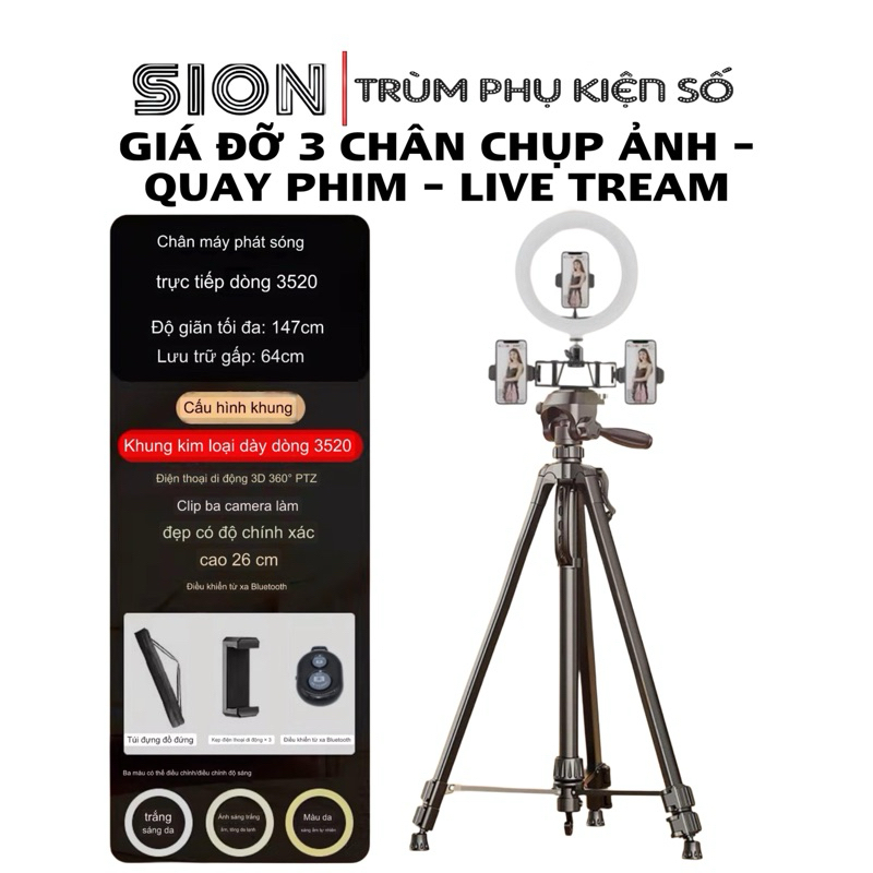 Chân quay Tripod 3 IN 1 Chân quay 360 độ, quay góc nghiêng, có đèn và ...