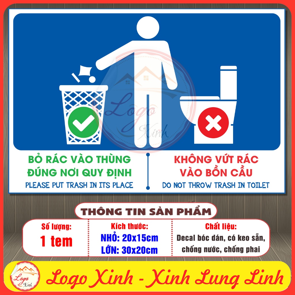 Tem Decal Bỏ Rác Vào Thùng Đúng Nơi Quy Định, Không Vứt Rác Vào Bồn Vệ ...