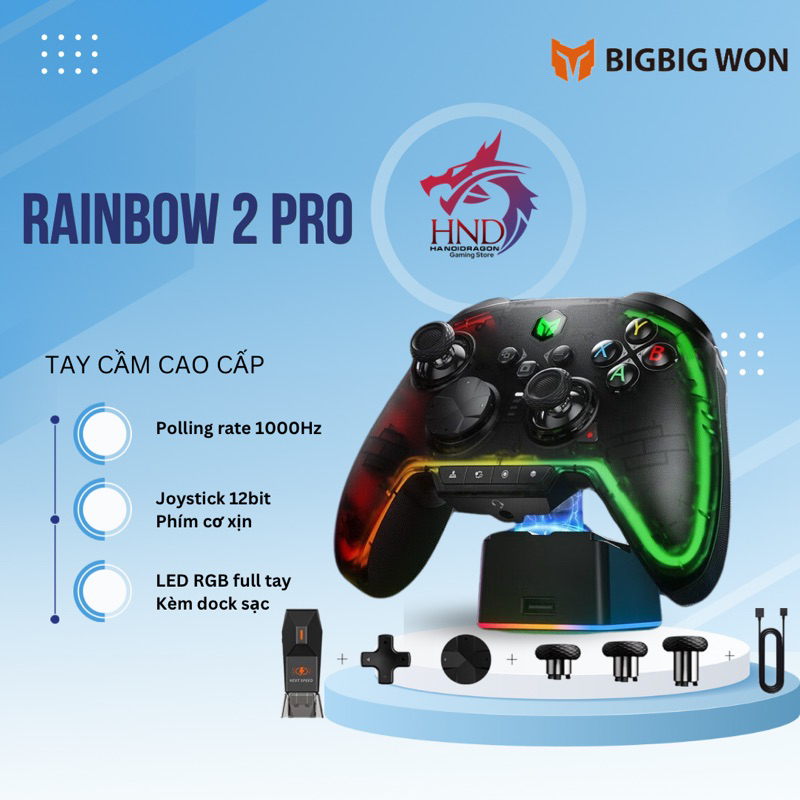 Tay cầm chơi game Bigbig Won Rainbow 2 Pro - Joystick 12 bit - Polling rate 1000Hz - LED RGB ...