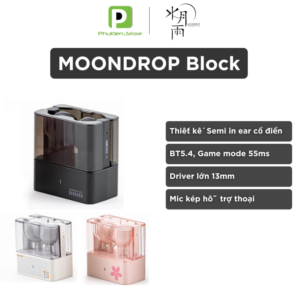 Tai nghe True Wireless Chính Hãng MoonDrop Block BT 5.4 | Loa 13mm ( bt ...